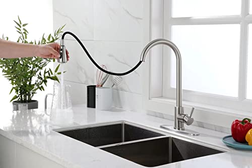 Pull Down Kitchen Faucet Sprayer Head Replacement Part - Pull Out Sink Sprayer Replacement Nozzle, Kitchen Faucet Head Hose Spray Tap Spout Only for G1/2 Connector (Brushed Nickel)