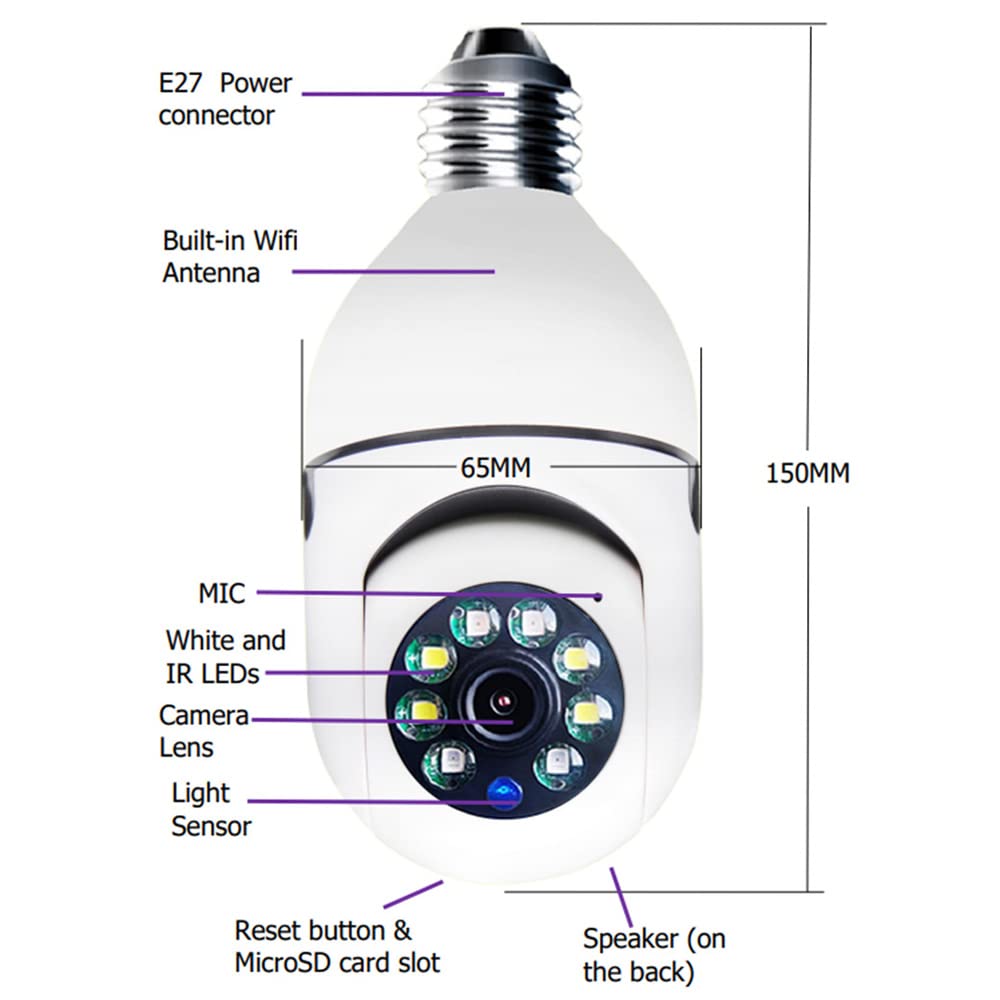 TONSAN Light Bulb Camera Security Camera, Home Cameras System with Human Motion Detection and Alarm , Wireless Bulb Camera 1080P 360 Degree Outdoor Indoor Panoramic Camera(2PCS)