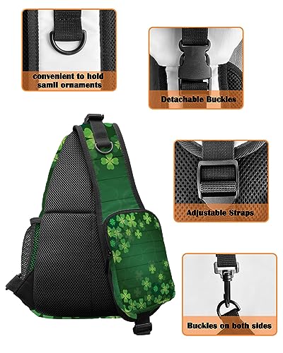 Sling Backpack, Saint Patrick'S Day Clover Green Leaf Waterproof Lightweight Small Sling Bag, Travel Chest Bag Crossbody Shoulder Bag Hiking Daypack for Women Men