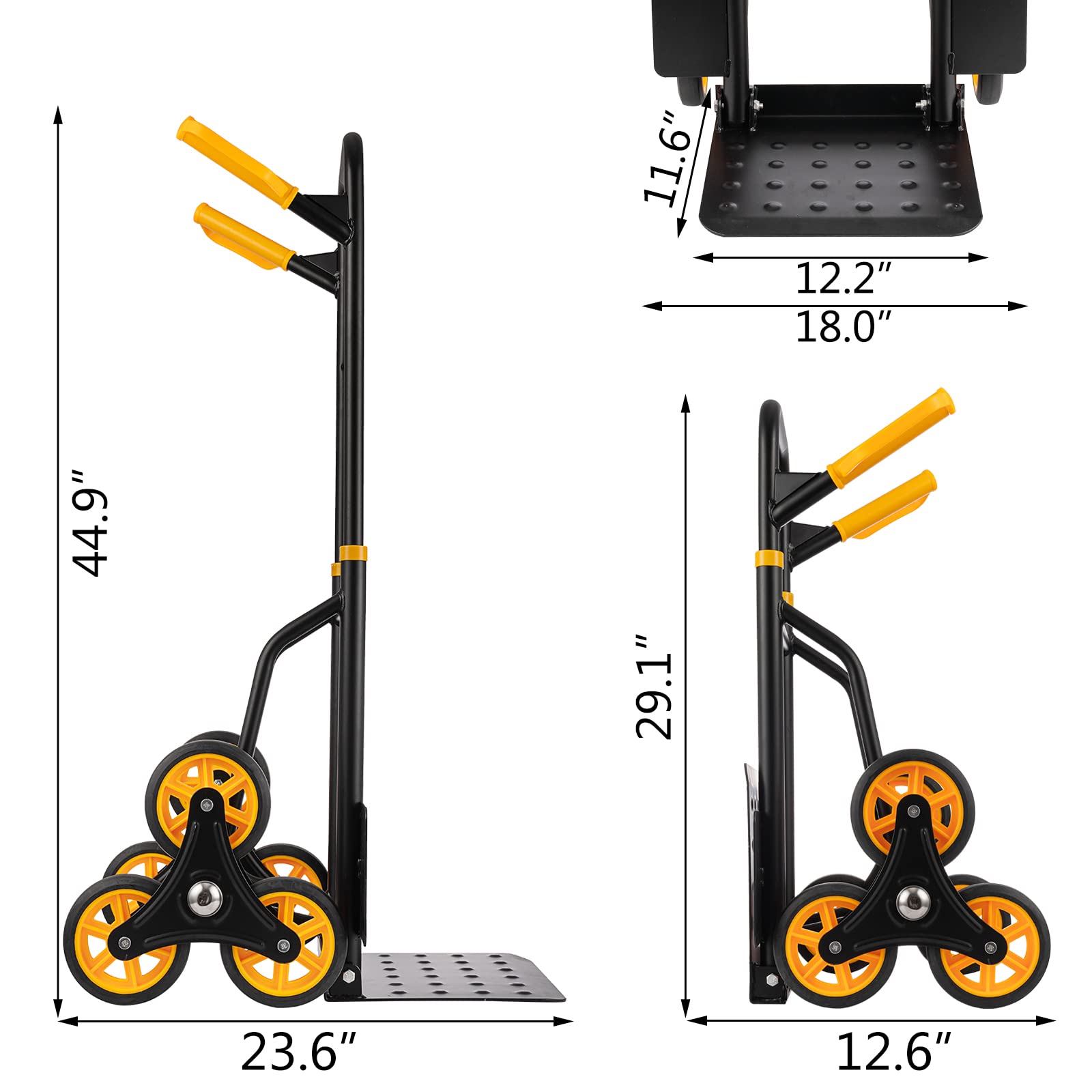 SHZOND Stair Climber Hand Truck, Heavy-Duty Hand Truck Dolly 330 Lbs Capacity, Foldable Trolley Stair Climber with 12.2" x 11.6" Nose Plate and 6 Wheels
