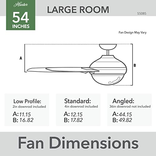 Hunter Searow Indoor / Outdoor Ceiling Fan with LED Light and Wall Control, 54", Matte Silver