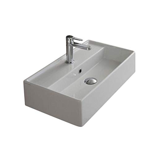 Scarabeo 5002-One Hole Teorema Rectangular Ceramic Wall Mounted/Vessel Sink, White
