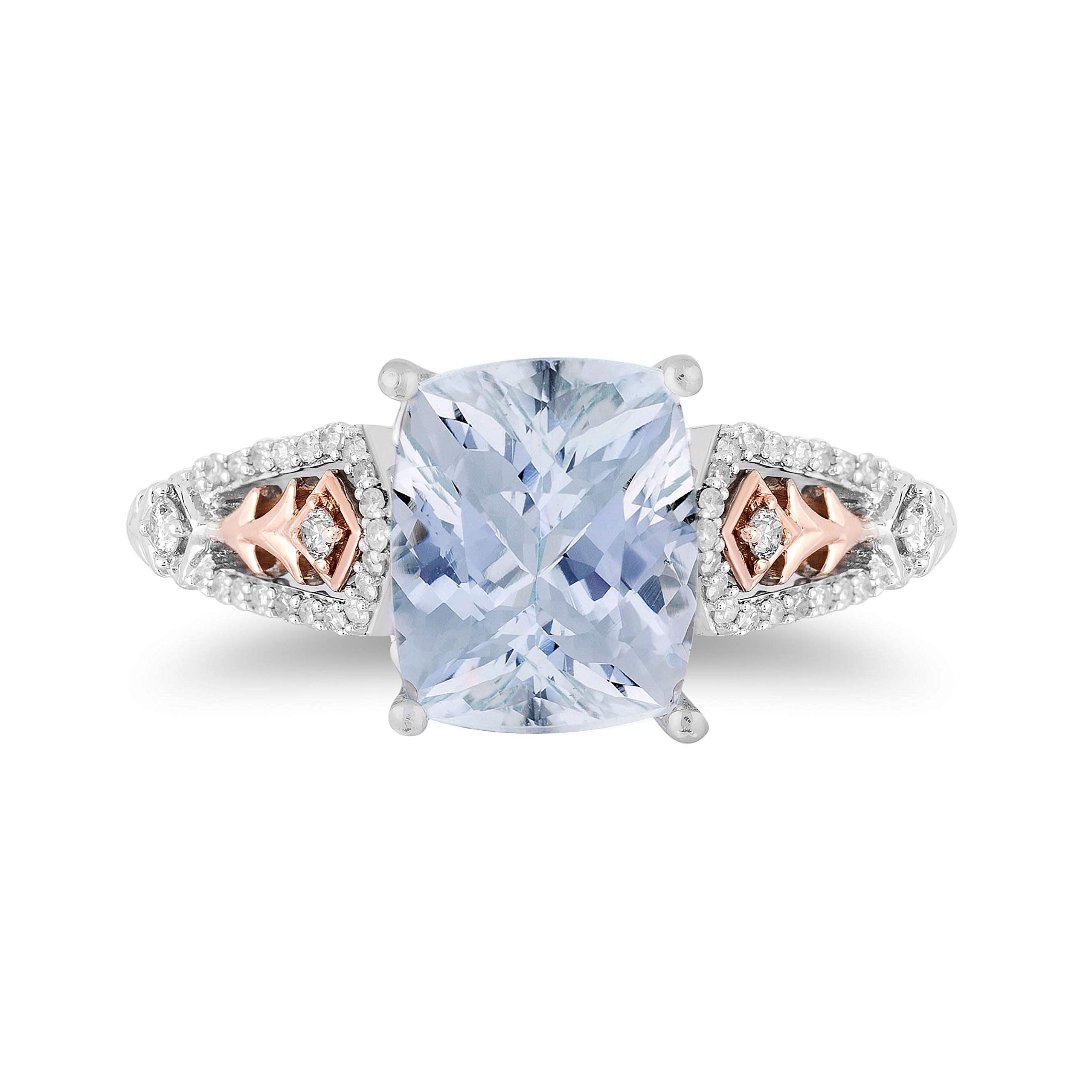 Jewelili Enchanted Disney Fine Jewelry Sterling Silver and 10K Rose Gold with 1/6 CTTW Diamond with Aquamarine Elsa Engagement Ring Size 8