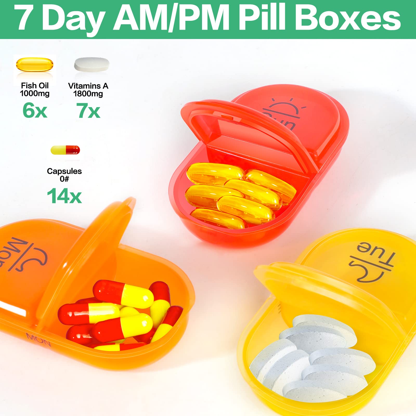 Serfeymi Weekly Travel Pill Organizer 2 Times A Day AM PM Rainbow Pill Box 7 Day with Large Portable Zipper Canvas Pill Case, Medicine Organizer for Pills, Vitamins, Supplements, Fish Oils - Brown 01