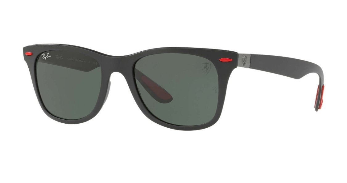 Ray-Ban RB4195MF Scuderia Ferrari Collection Low Bridge Fit Square Sunglasses, Matte Black/Dark Green, 52 mm