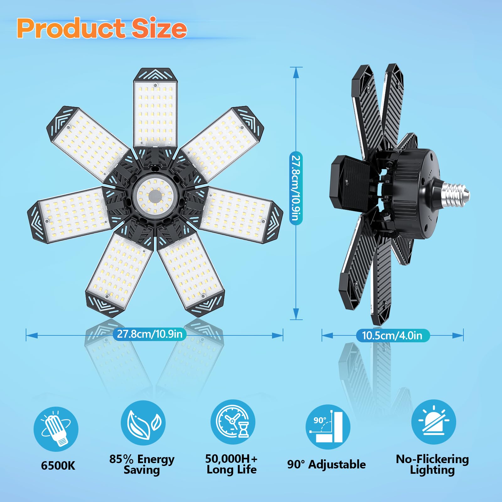 YIBEYYDS LED Garage Light Garage Lights Ceiling LED - 210W 21000LM 6500K Garage Light with 7+1 Deformable Panels LED Garage Ceiling Lights Support E26/E27 for Garage, Workshop, Basement (6)