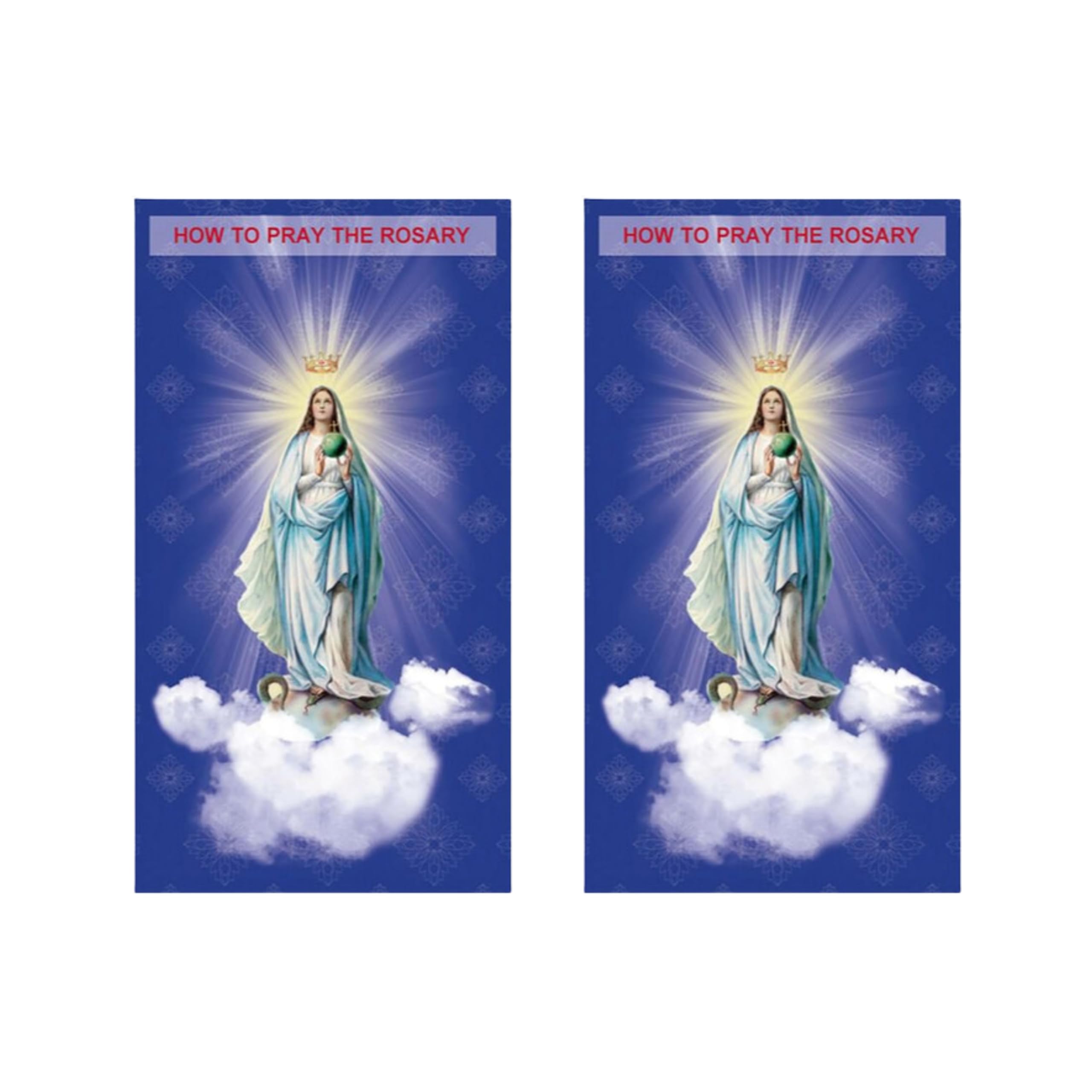 Two How to Pray the Rosary TriFold Instructions Pocket Holy Cards with Hail Mary, Our Father Prayers, Apostle's Creed