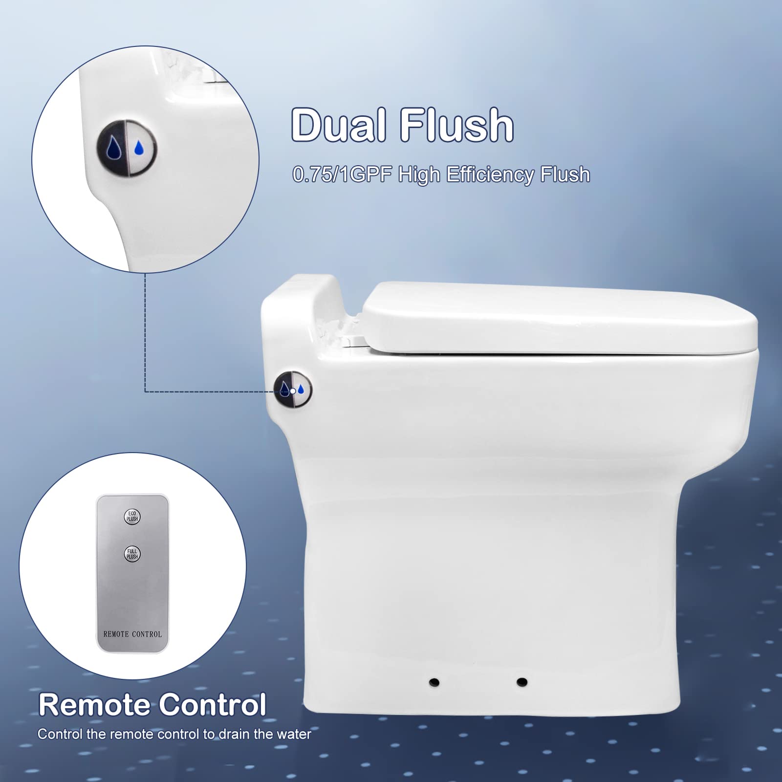Sanimove 600W Macerating One Piece Toilet,4/5HP Remote Control Macerator Toilet with Pump Built Into the Base,Connect the sink AC110V 0.75/1 GPF with High Efficiency Flush for Small Space,Glossy White