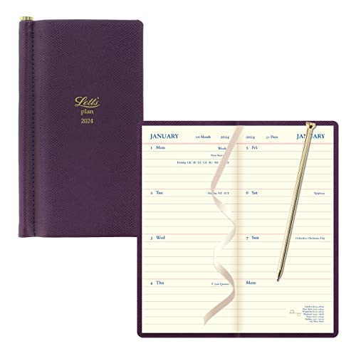 Letts of London Legacy Heritage Weekly/Monthly Planner, 12 Months, January to December, 2024, Slimline Pen, 6" x 3.375", Purple (C081930-24)