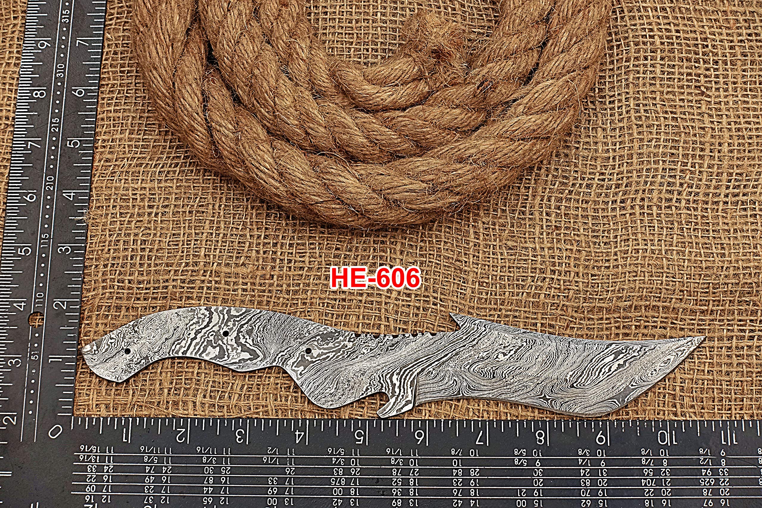 HUNTEX Custom Handmade Hand-Forged Twist Pattern Damascus Steel 10.5 Inch Long Full Tang Razor Sharp Camping Hunting DIY Blank Blade Gut Hook Knife for Knife Making