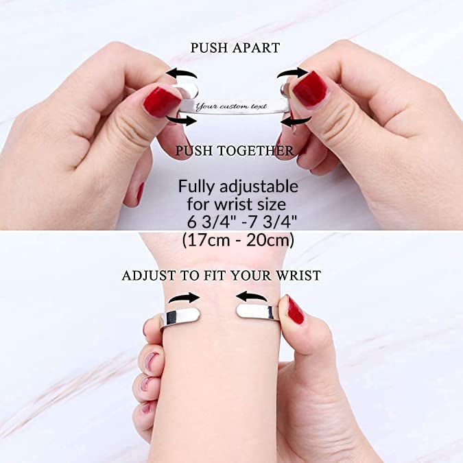 Personalized Bracelets for Women,Motivational Mantra Quote Stainless Steel Engraved Best Friend Sister Gift Double Side Engraved Black 3 pack