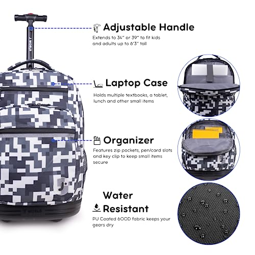 J World New York Sundance Rolling Backpack Girl Boy Roller Bookbag, CAMO, 20 Inch