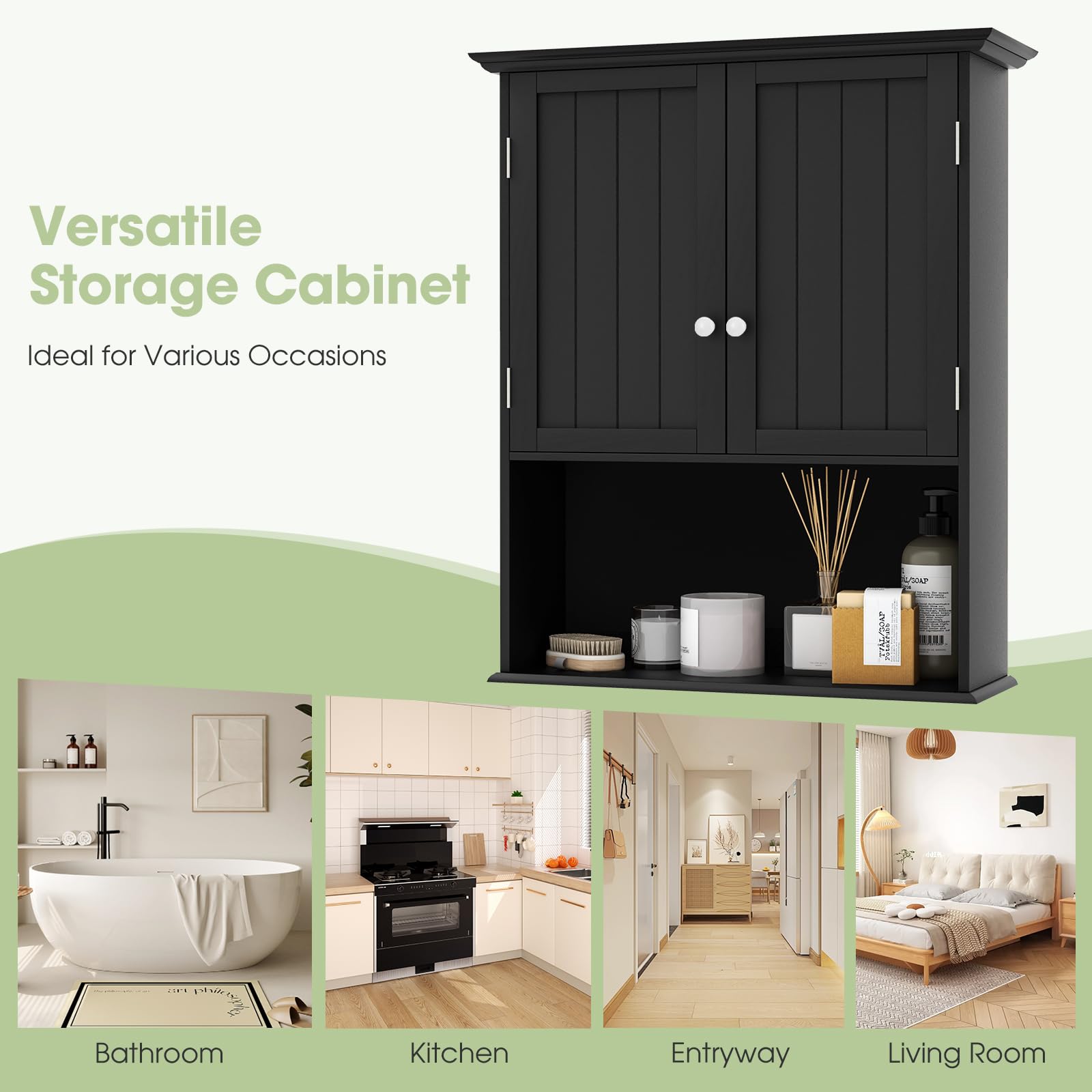 WATERJOY Medicine Cabinet with 2 Doors and an Adjustable Shelf for Living Room
