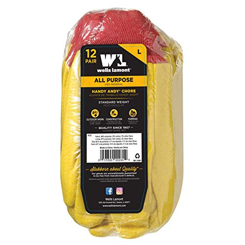 Wells Lamont mens 412 Work Gloves, Gold, Large Pack of 12 US