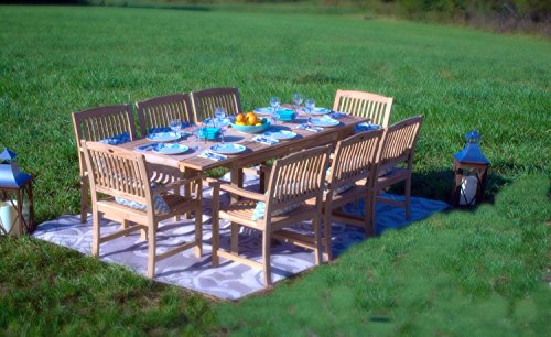 Pebble Lane Living 9 Piece Teak Patio Dining Set, 8 Grade A Teak Dining Chairs & 1 Extendable Dining Table