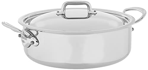 Mauviel M'Cook 5-Ply Polished Stainless Steel Rondeau/Braiser Pan With Lid, And Cast Stainless Steel Handles, 6-qt, Made In France