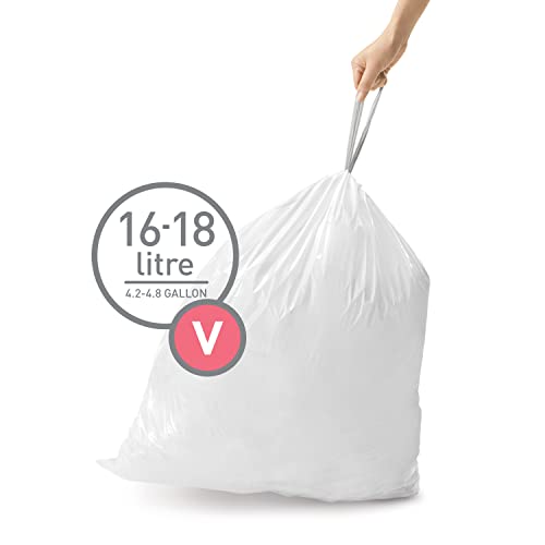 simplehuman Rectangular Dual Compartment Recycling Kitchen Step Trash Can, 46 Liter, Brushed Stainless Steel & Code V Custom Fit Drawstring Trash Bags, 16-18 Liter / 4.2-4.8 Gallon, White, 60 Count