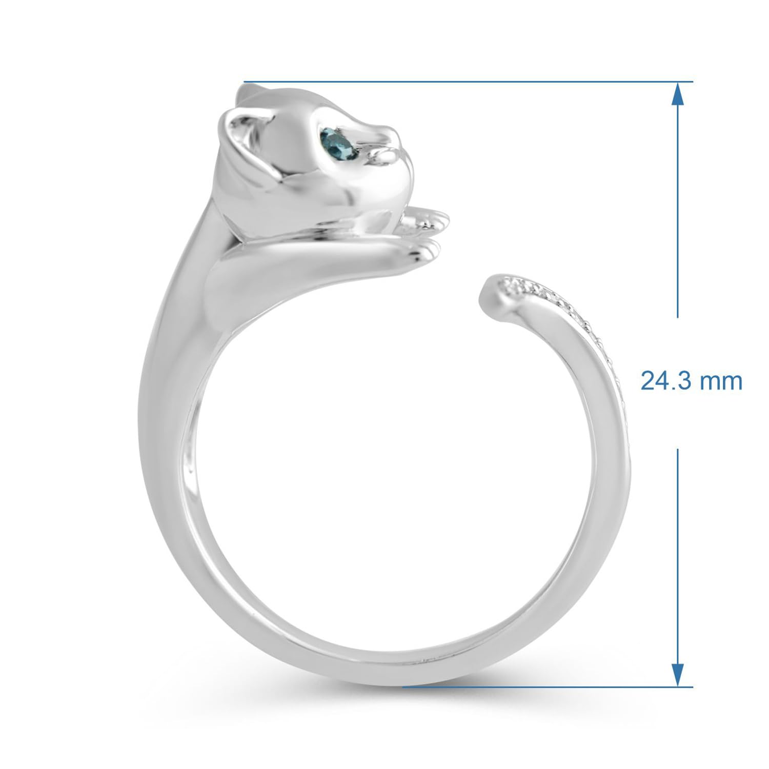Jewelili Sterling Silver Natural Blue and White Round Diamonds Cat Ring, Size 7