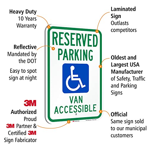 SmartSign 18 x 12 inch “Reserved Parking - Van Accessible” Handicapped Parking Metal Sign, 63 mil Aluminum, 3M Laminated Engineer Grade Reflective Material, Green, Blue and White