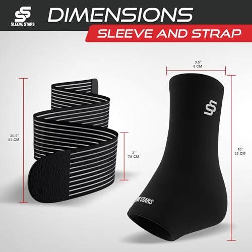Sleeve Stars Ankle Brace for Women & Men, Achilles & Plantar Fasciitis Relief Compression Sleeve, Foot Brace with Ankle Support Strap, Heel Protector Wrap for Pain, Tendonitis & Sprain (Single/Black)