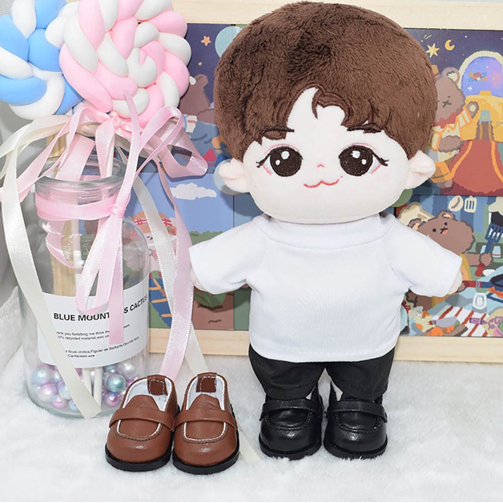 niannyyhouse 7.8in(20cm) Plush Humanoid Doll Stuffed Animals Accessories Leather Shoes Length 5.5cm (Brown+Black)