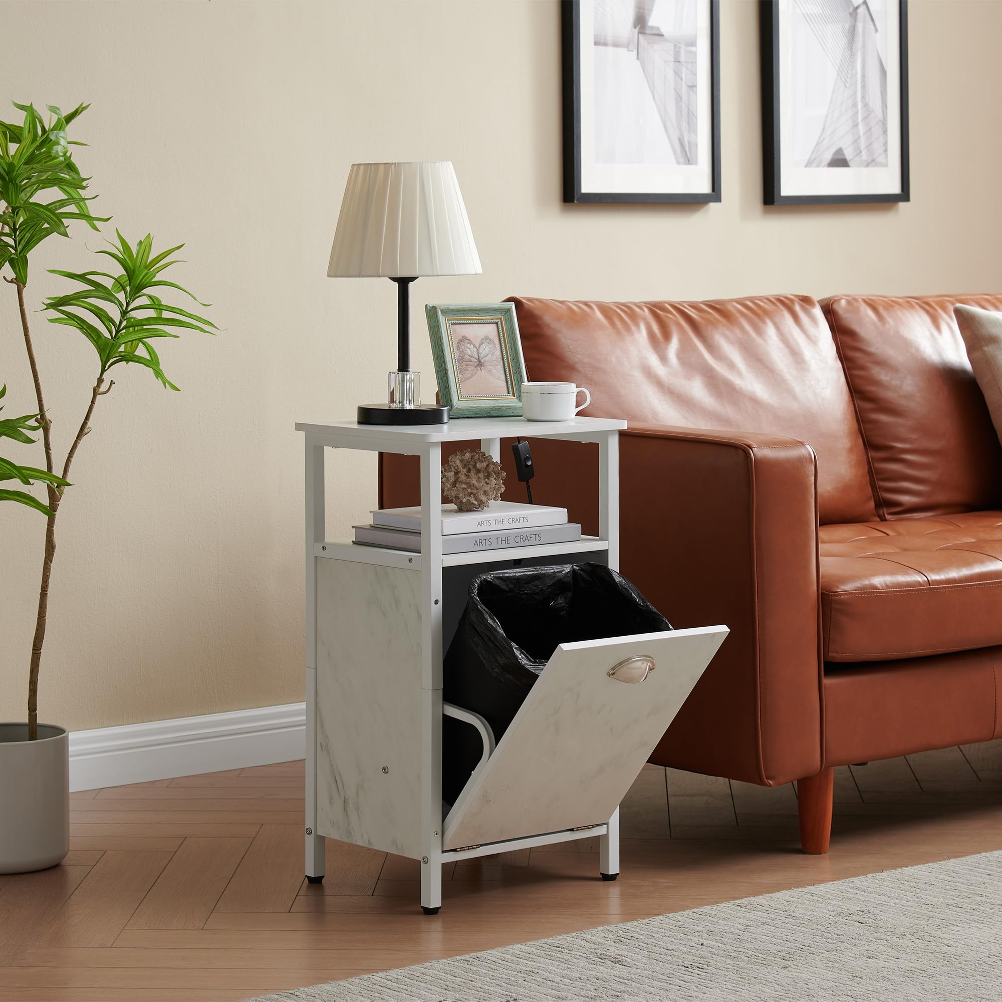 Sufulaa End Table/Nightstand/Bedside Table/Side Table, Decorative Pet Proof Hidden Small 3 Gallon Trash Can Cabinet for Living Room,Bedroom,Home Office,Bathroom,Kitchen