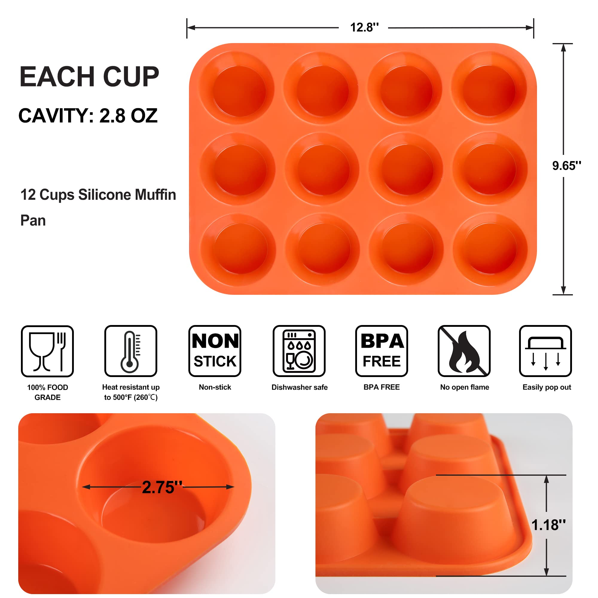 MMMAT Silicone Muffin Pan - Best German Silicone - 12 Cups Silicone Cupcake Pan - Non-Stick Silicone Baking Pan, Food Grade, BPA Free, Dishwasher Safe - Perfect for Egg Muffin, Corn Bread, Cupcakes