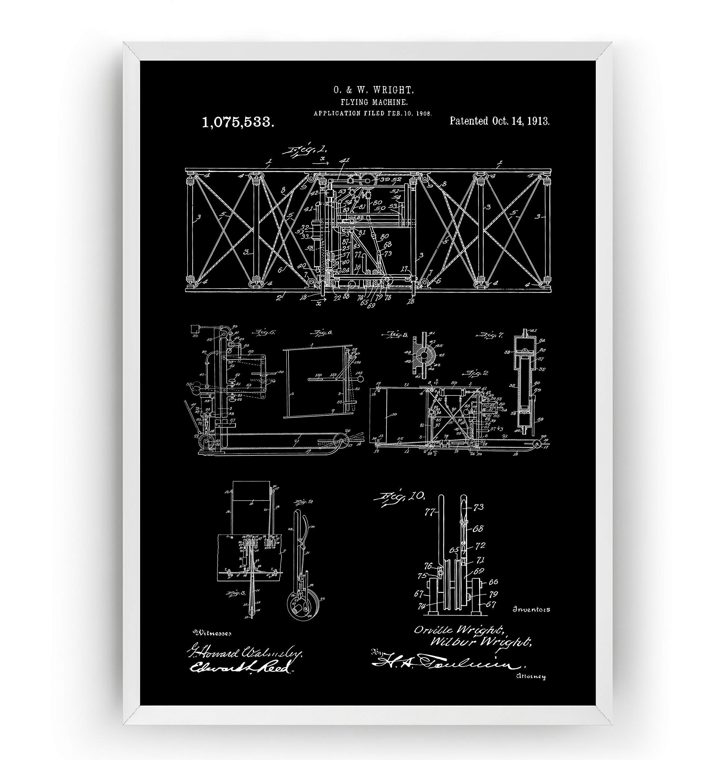 Magic Posters Wright Brothers Patent Prints - Flying Machine 1913 - Vintage Art Posters Pilot Gifts For Men Women Aviation Blueprint - Frame Not Included
