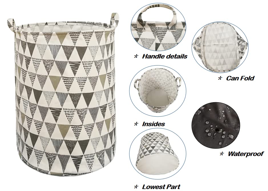 QKELIM Set 2 Laundry Basket Large Storage Bin Waterproof Nursery Hamper for Cloth Toy Box Gift(Gray triangle)