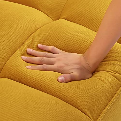 Verfur Upholstered Convertible Folding Sleeper Futon Sofa Bed with Adjustable Backrest, Modern 2 Seater Padded Loveseat Couch Sofabed with Rubber Wood Legs and Arm Pillows for Living Room, Bedroom