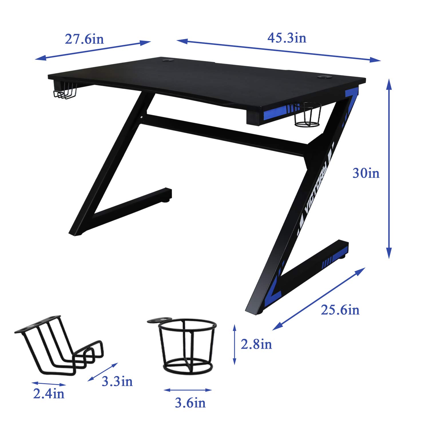 Kazila Gaming Desk Computer Table for Home Office Sturdy Desk with Cup Holder, Headphone Hook Gamer Workstation Laptop PC Desk,Blue