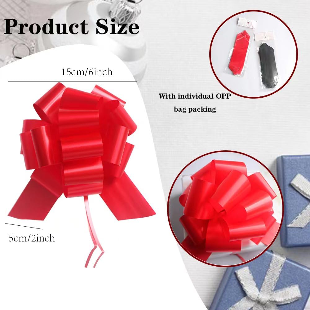 WDHHNP 6 PCS Pull Bows,6 inches Bow for Gift Wrapping, Gift Baskets, Christmas, Wedding, and Party Deco (red)