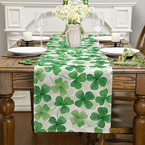 Siilues St Patricks Day Table Runner, Lucky St Patricks Day Decor Green Shamrock Seasonal Spring Holiday Table Decorations for Indoor Outdoor Dining Table Decor (13'' x 72'')