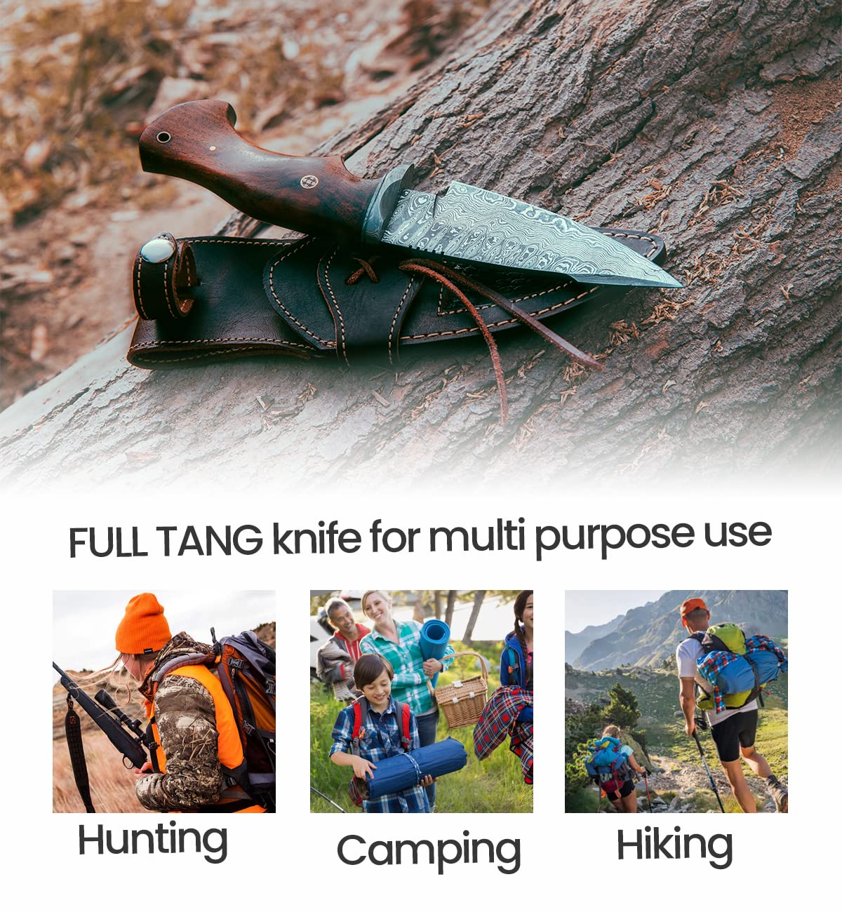 Hunting Knife 10-Inch Handmade Damascus knife & Blade Sharpener | Fixed Blade Knife with Sheath | Survival Knife with Non-Slip Walnut wood Handle | Tactical knife for self defense