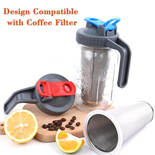 Mason Jar Lids With Pour Spout Wide Mouth Mason Jar Pitcher Lid With Handle/Flip Cap Airtight & Leak-Proof Pour Lids Turns Your Mason Jar Into Pitcher (Jar Not Included)