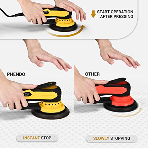 PHENDO Random Orbital Sander Brushless 350W 3A Multi-function Variable Speed Electric Corded Orbital Sanders Machine for Woodworking, car, Drywall Sanding, PolishingâŚ