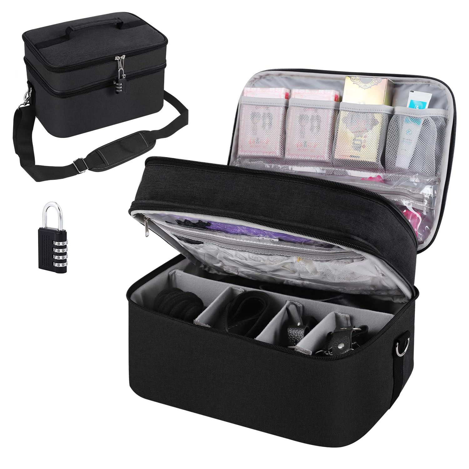 TEFGTER Toy Storage Bag Organizer Case with Lock Travel Bag Game Toys Storage Bags for Private Toys (black)