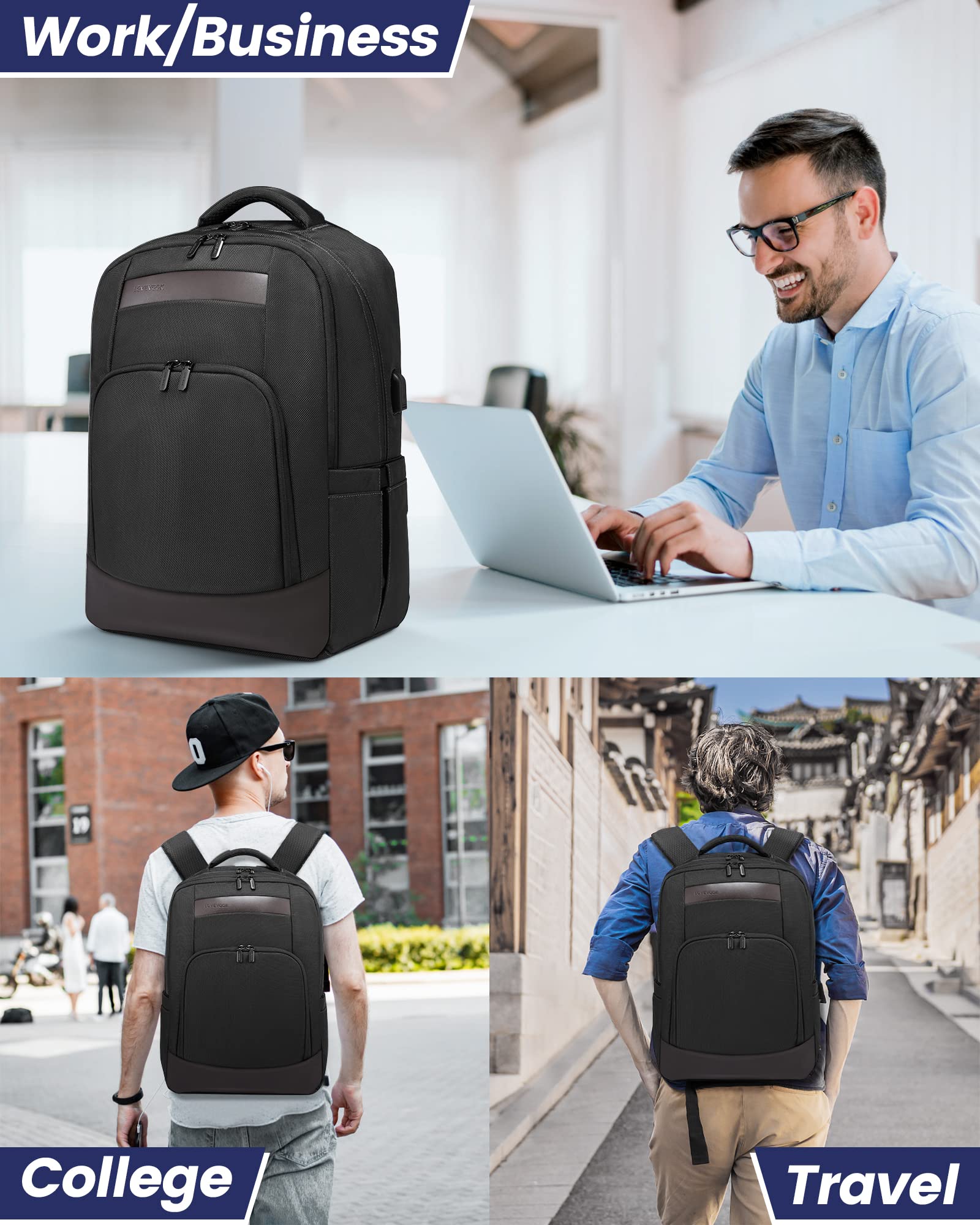 LOVEVOOK Laptop Backpack, 15.6 Inch Durable Water Resistant Anti-theft Business Travel Backpack with USB Port, Mens Professional Multi-function Smart Computer Backpack for Work Commuter College