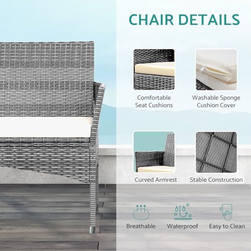 TINKLE WELL 4-Piece Brown Patio Furniture Set β Sectional Wicker Rattan Sofa with Thick Cushions and Table for Garden, Yard, or Porch