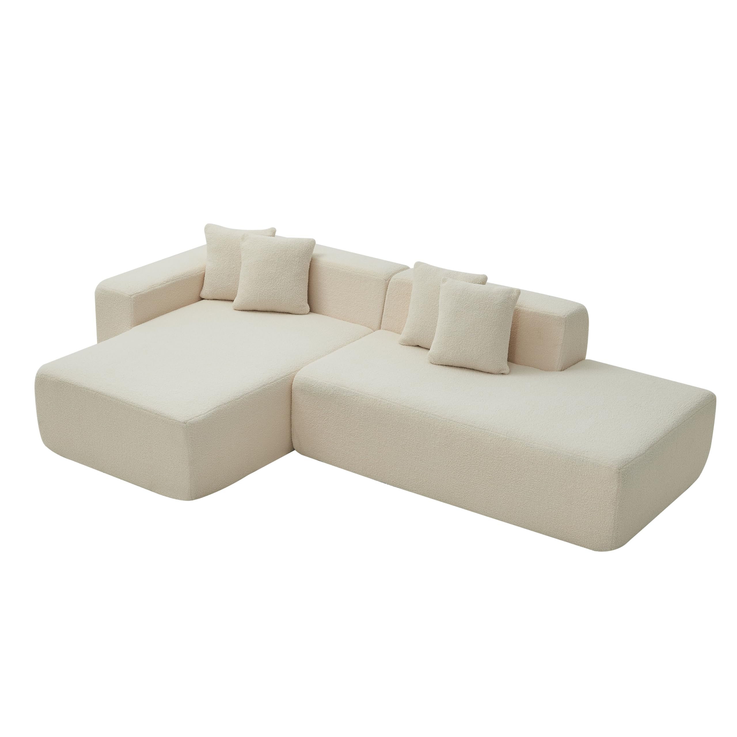 Tosaronia 105.5 X 60.2 Sectional Sofa L Shaped Couch with Sherpa Fabric,3 Seat Corner Sofa Couch,Modern Upholstered Couch with 4 Pillow Right Chaise Lounge for Living Room Apartment Office(Beige)