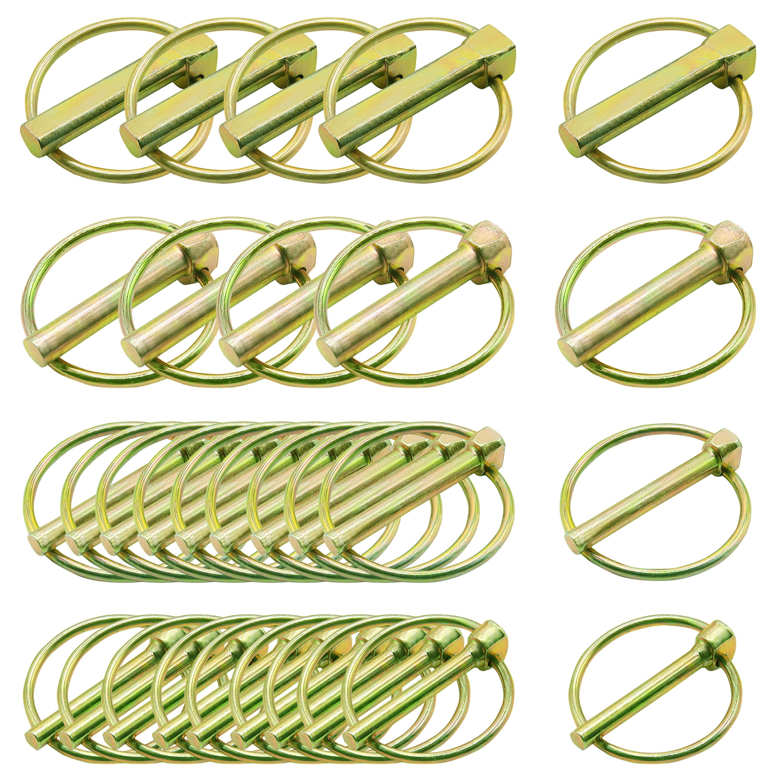 Pinailer 30 Pcs of Lynch Pin Assortment Kitâ for Trucks, Tractors, Trolleys, Lawn Mowers, & Trailers of 3/16âx1-7/16â, 1/4âx1-3/4â, 5/16âx1-3/4â, & 7/16âx1-3/4â