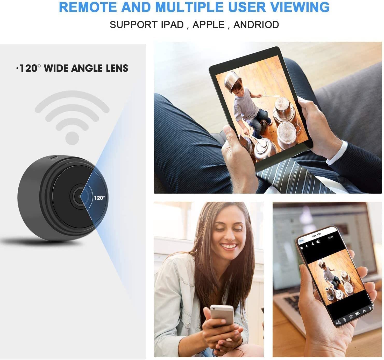 TINOCOR Mini Spy Camera WiFi Hidden Camera Spy Camera with Motion Detection Wireless Nanny Cam HD 1080P Home Security and Indoor Outdoor
