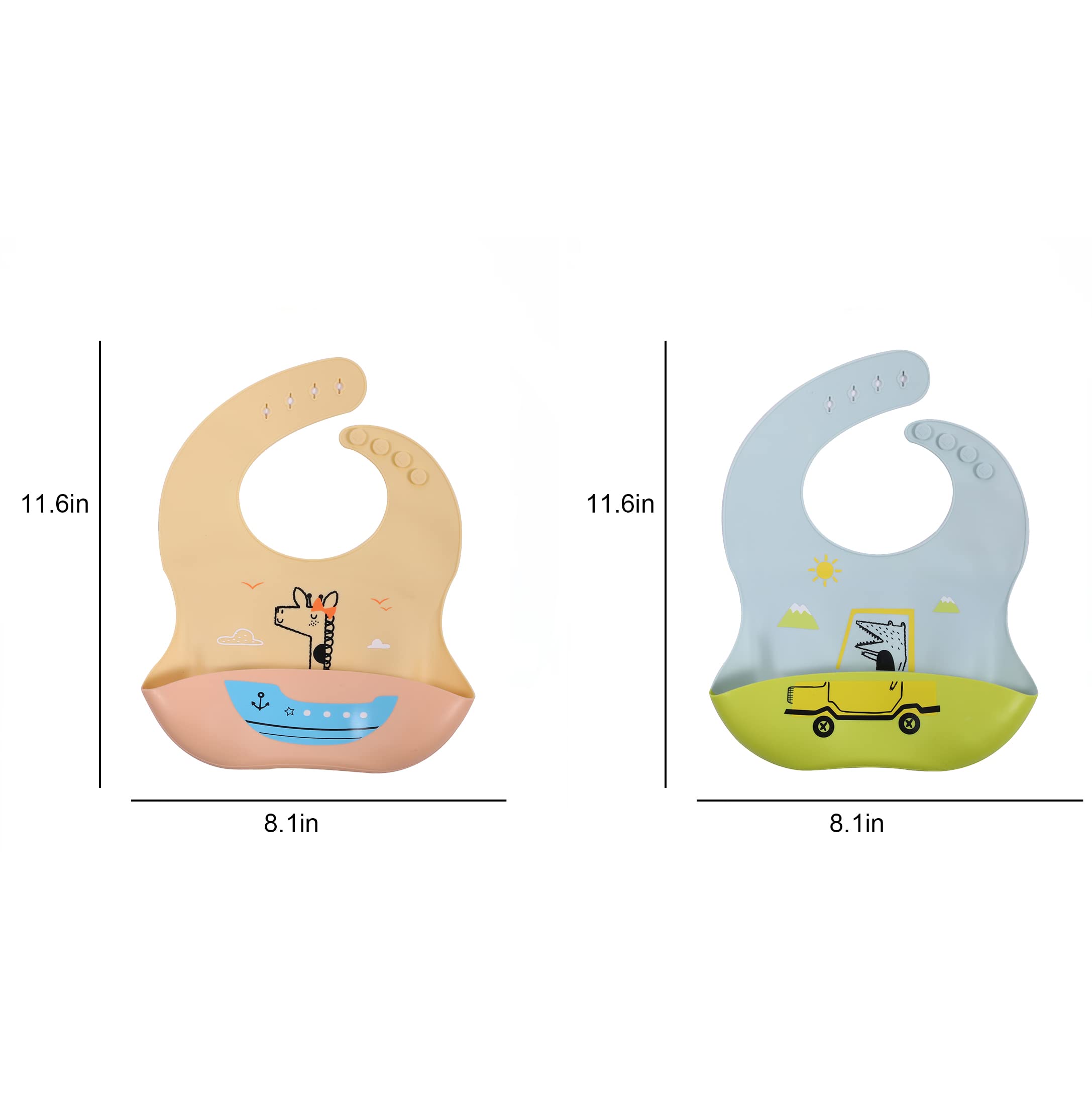 Silicone Baby Bibs Easily Wipe Clean ,Cartoon baby bibs for Child,Comfortable Soft Waterproof Bib Keeps Stains Off (two pack)