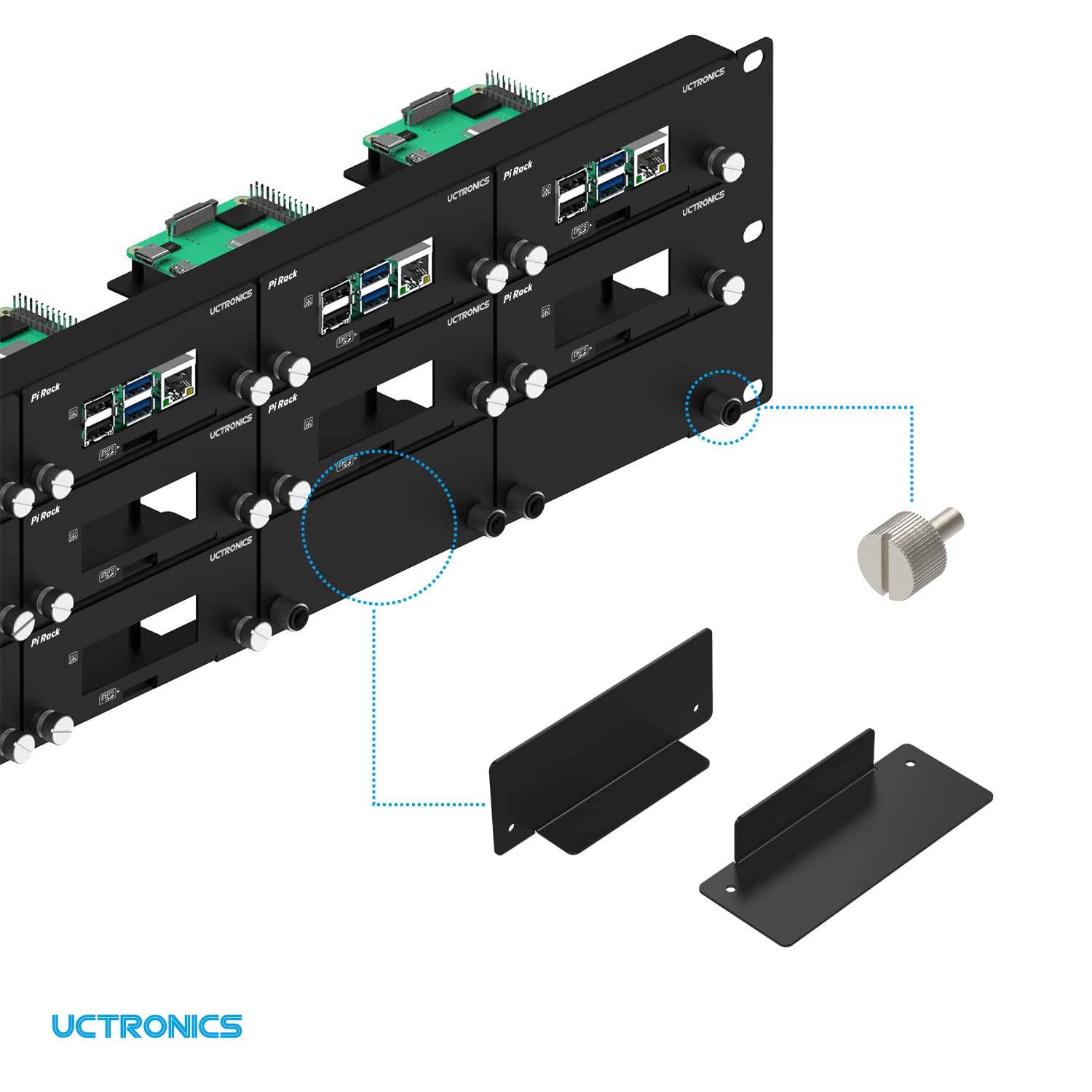 UCTRONICS 19" 3U Rack Mount for Raspberry Pi, 3-Tier Metal Rack for Up to 12 Units, Supports PoE Hat & PoE+ Hat, Front-Removable with Captive Loose-Off Screws