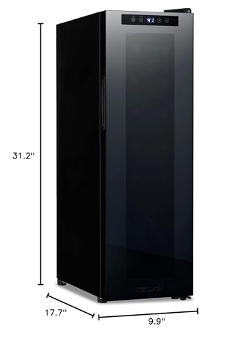 Newair 12 Bottle Wine Cooler Refrigerator | Shadow Series | Freestanding Mirrored Wine and Beverage Fridge with Double-Layer Tempered Glass Door & Compressor Cooling For Reds, Whites, & Sparkling Wine