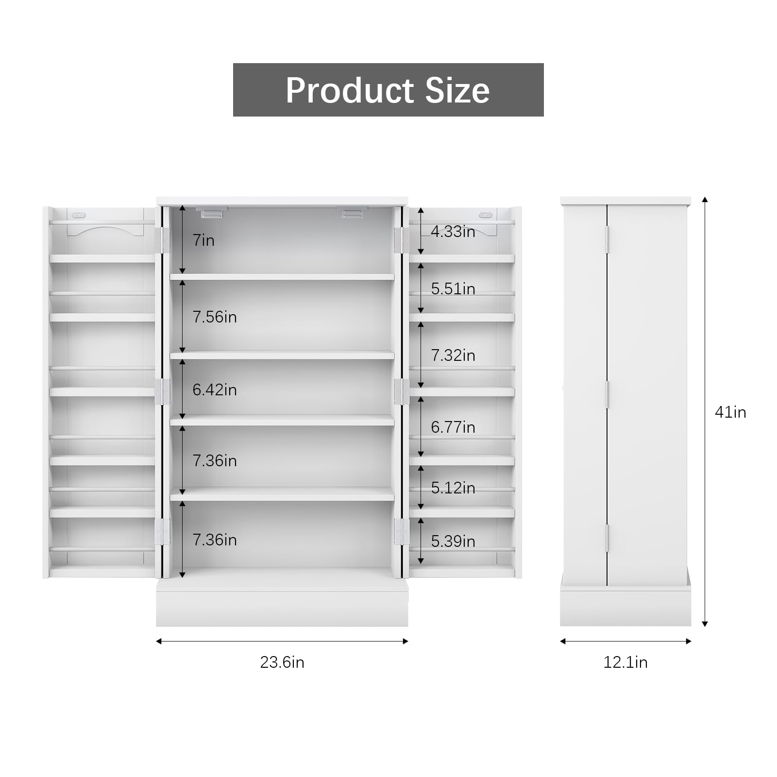 VEELOK 41" Pantry Cabinet with Doors and Adjustable Shelves, White Freestanding Kitchen Pantry Storage Cabinet for Snacks, Food Pantry Cabinet for Small Space, Pantry Closet Cupboard