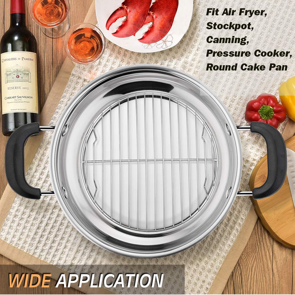 P&P CHEF Round Cooking Rack, 3 Pcs (7½” & 9” & 10½”), Baking Cooling Steaming Grilling Rack Stainless Steel, Fits Air Fryer/Stockpot/Pressure Cooker/Round Cake Pan, Oven & Dishwasher Safe