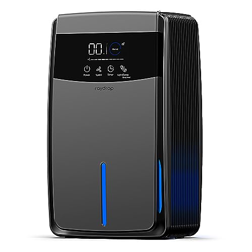 raydrop Dehumidifier for Bedroom, 95 OZ Water Tank, Dehumidifier with Drain Hose for Home Basement Bathroom, Timer, Cycling 7 Color Lights, Quiet Sleep Mode, Aromatherapy, Auto Shut-Off