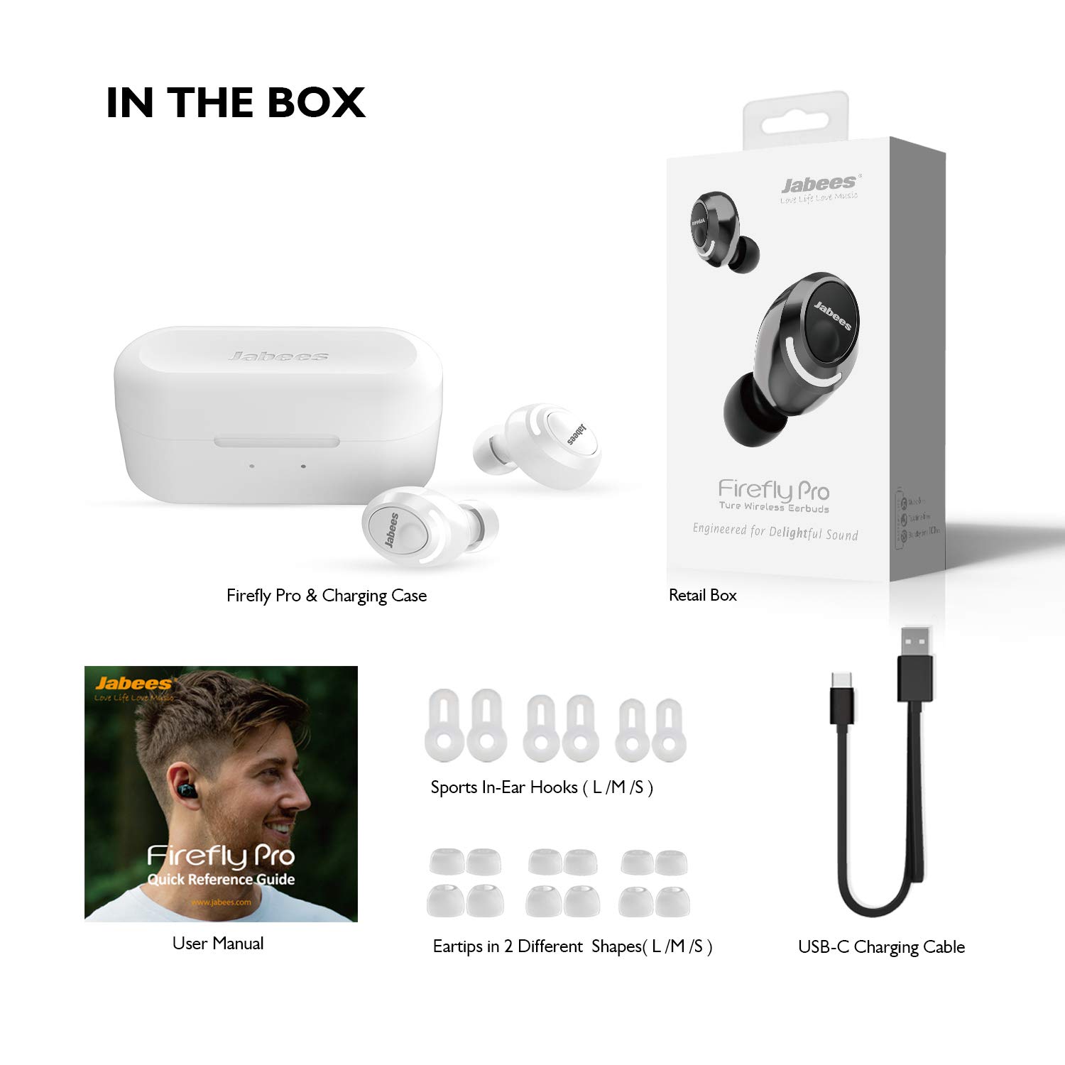 Jabees True Wireless Earbuds, Firefly Pro Sweatproof IPX5 Sport Earphones w/Intelligent Power Switch System,18 Hours Music,Qi-Enabled Wireless Charging Transparency Mode Compatible w/iPhone 11