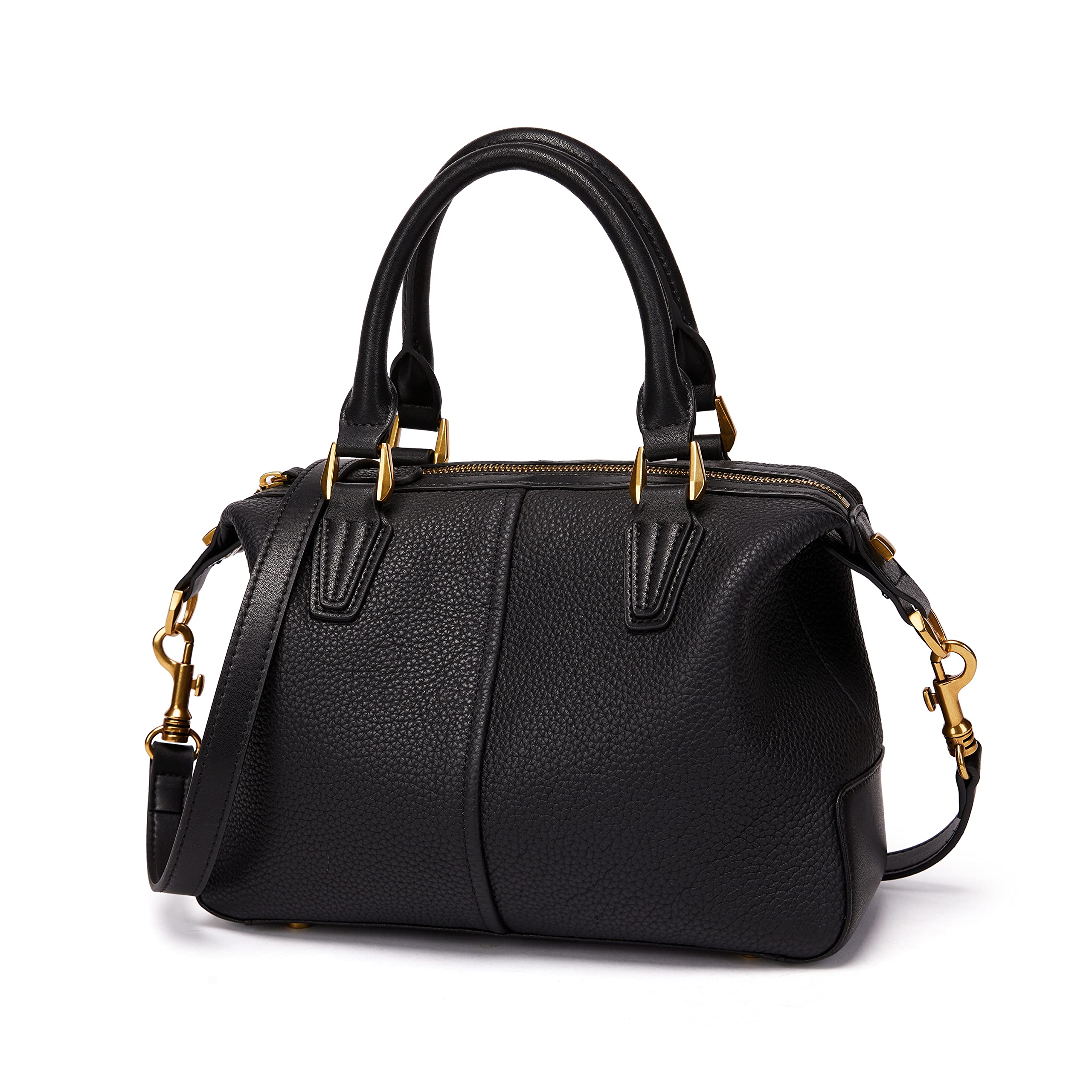 Leather Top Handle Tote Handbags For Women Medium Satchel Purse With Shoulder Straps (1-Black)